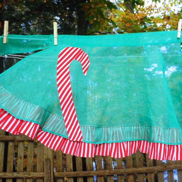 Vintage | Other | Vtg Fancy Candy Cane Christmas Hostess Apron Green ...